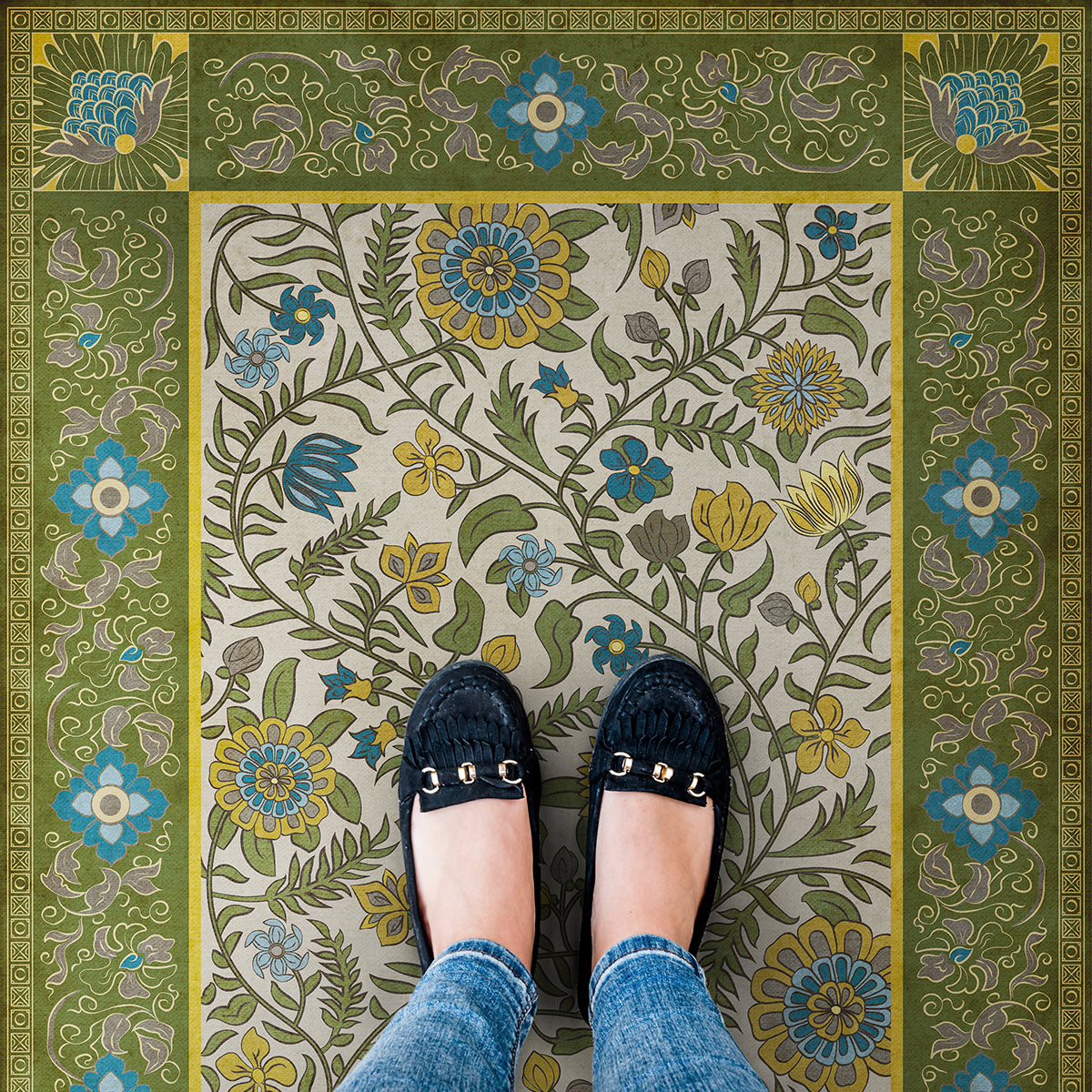 Vintage Vinyl Floorcloth Rug (Williamsburg - Indian Quilt - Bombay ...